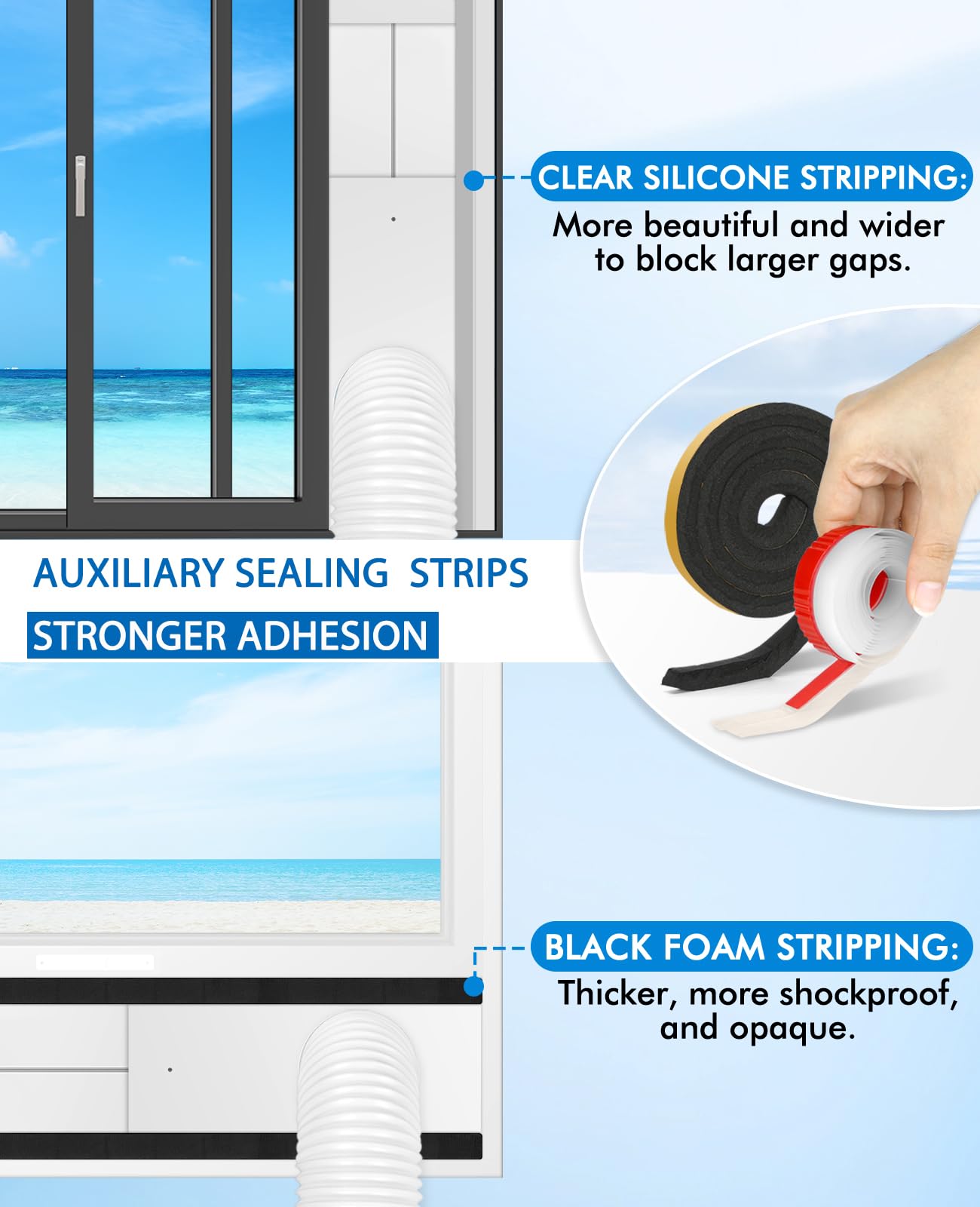 Angooni Upgraded 4-in-1 Universal Portable Air Conditioner Window Kit, Sliding Window Vent Kit for 5.9”/5.1” Hoses, Adjustable Portable AC Vent Kit from 17” to 59”, Indoor AC Window Kit, White