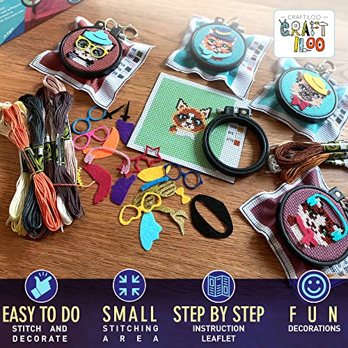 Cats 5 Stamped Cross Stitch Kits for Kids.Needlepoint Kits for Beginners. Embroidery Kit for Kids. Crossstitch Kit for Beginners and Girls (Cats)
