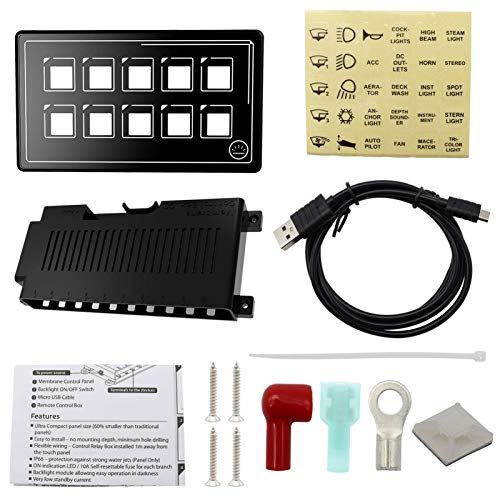 Control Switch Panel, Universal 10P Membrane Control Switch Panel Bluetooth APP Control with Backlight Module LED Touch Built‑in PPTC for RV Boat