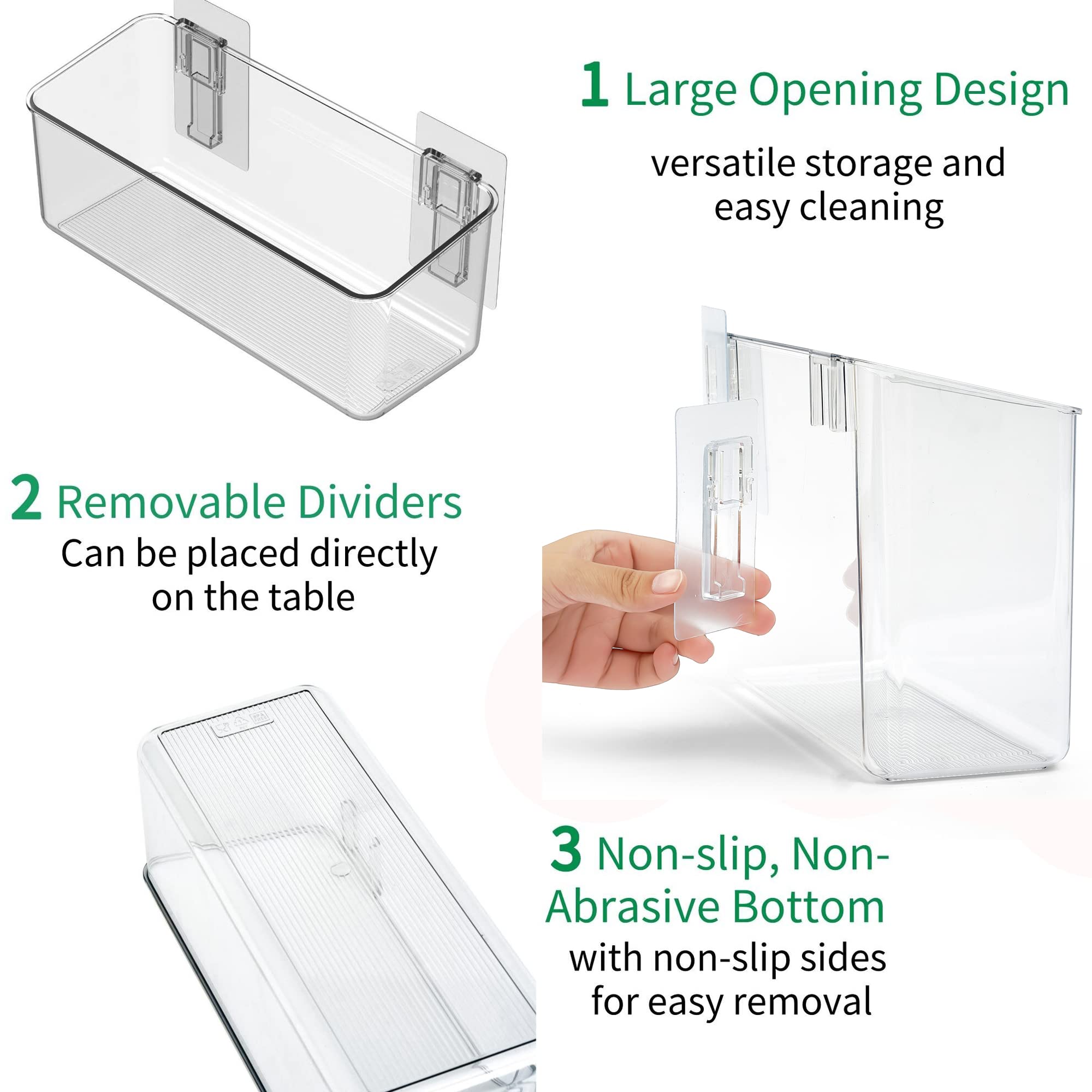 vacane Plastic Over Cabinet Door Organizer, Adhesive Mount Storage Organizer Container Makeup Organizer Hanging Basket Bins For Craft Room, Pantry, Office, Space Saving Holder for Kitchen Bags-L