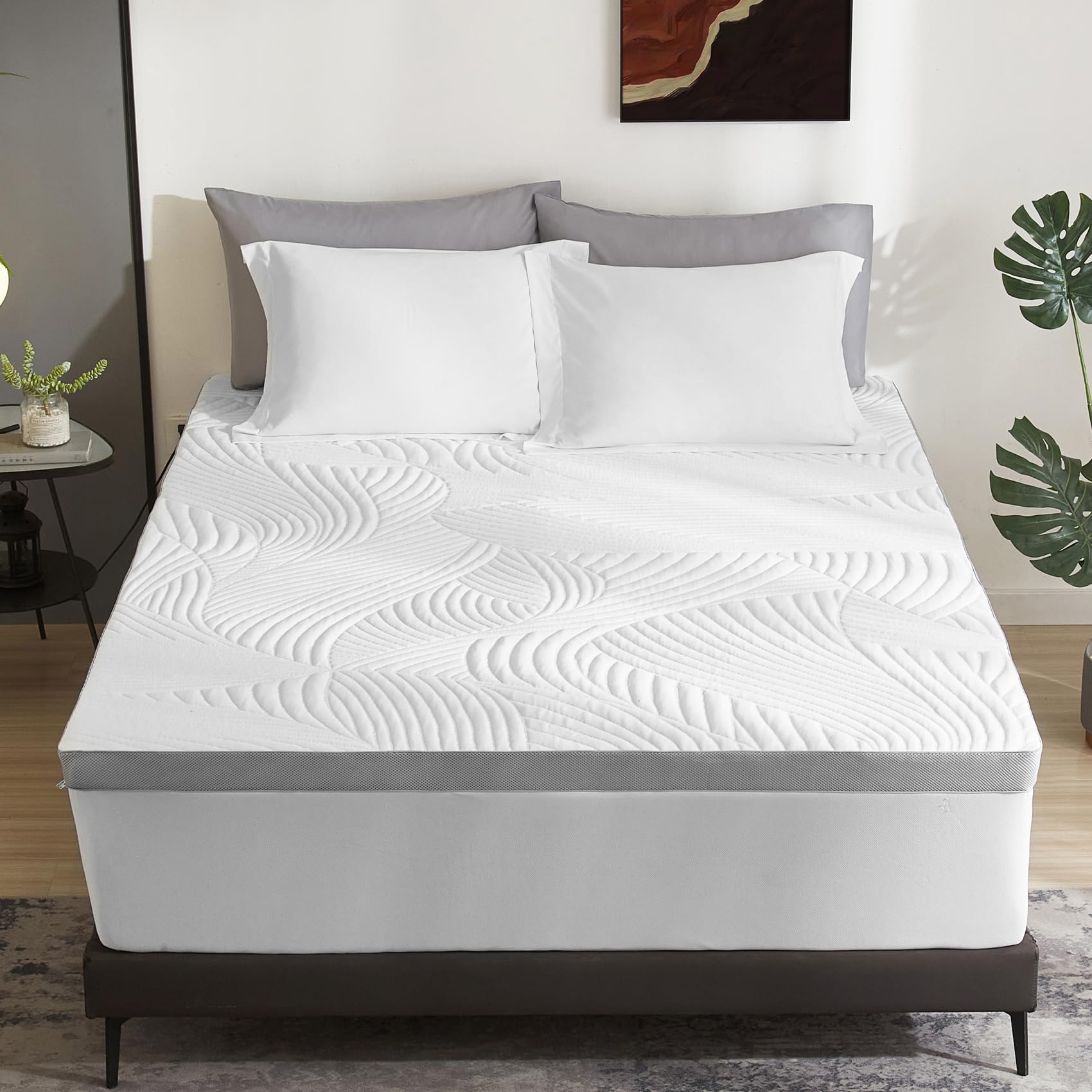 Ivellow Memory Foam Mattress Topper Queen Size Cooling 3 Inch Gel Mattress Pad Cover with 8"-21" Deep Pocket for Back Pain Queen