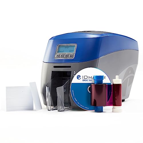 ID Maker Apex 2 Sided Card Printer Machine & Supply Kit for Badge Printing - Print Professional Quality Identification Badges - IDMaker Software, Premium Camera, 300-Print Color Ribbon, 100 PVC Cards