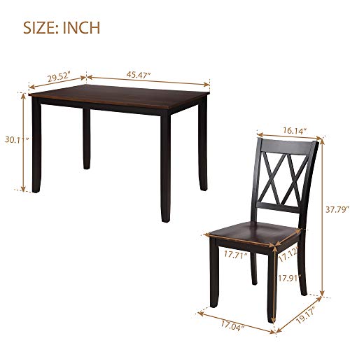BEDGJH 5-Piece Wood Dining Table Set, Kitchen & Dining Room Furniture-1 Solid Wood Round Table w/ 4 Cross Back Chairs for Breakfast Lunch Dinner Living Space (Black+Cherry)