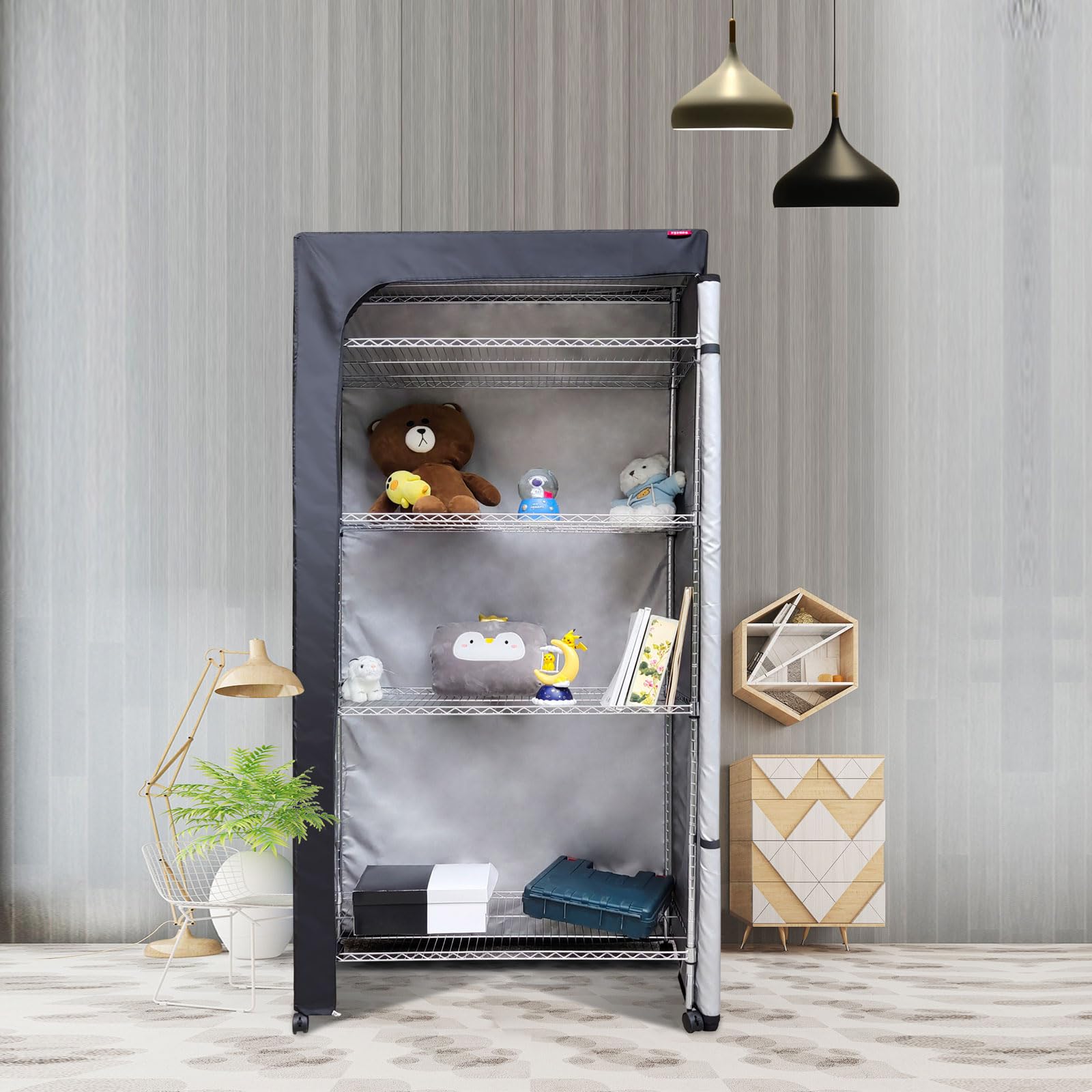 ZYSUOR Shelf Cover Wire Shelving Cover Rack Dust Cover 48X18X72,The Two-Way Zipper Design can be Opened up, Down, or All for Easy Access (No Shelves,Black Cover only)