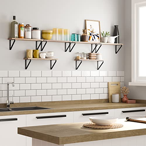 brightmaison BGT 17"x4.5" Monza Floating Shelves for Wall, Wall Bookshelf Living Room Decor, Kitchen Shelves, Rustic Floating Shelf Set for Office, Wall Shelves for Bedroom Burnt Set of 6