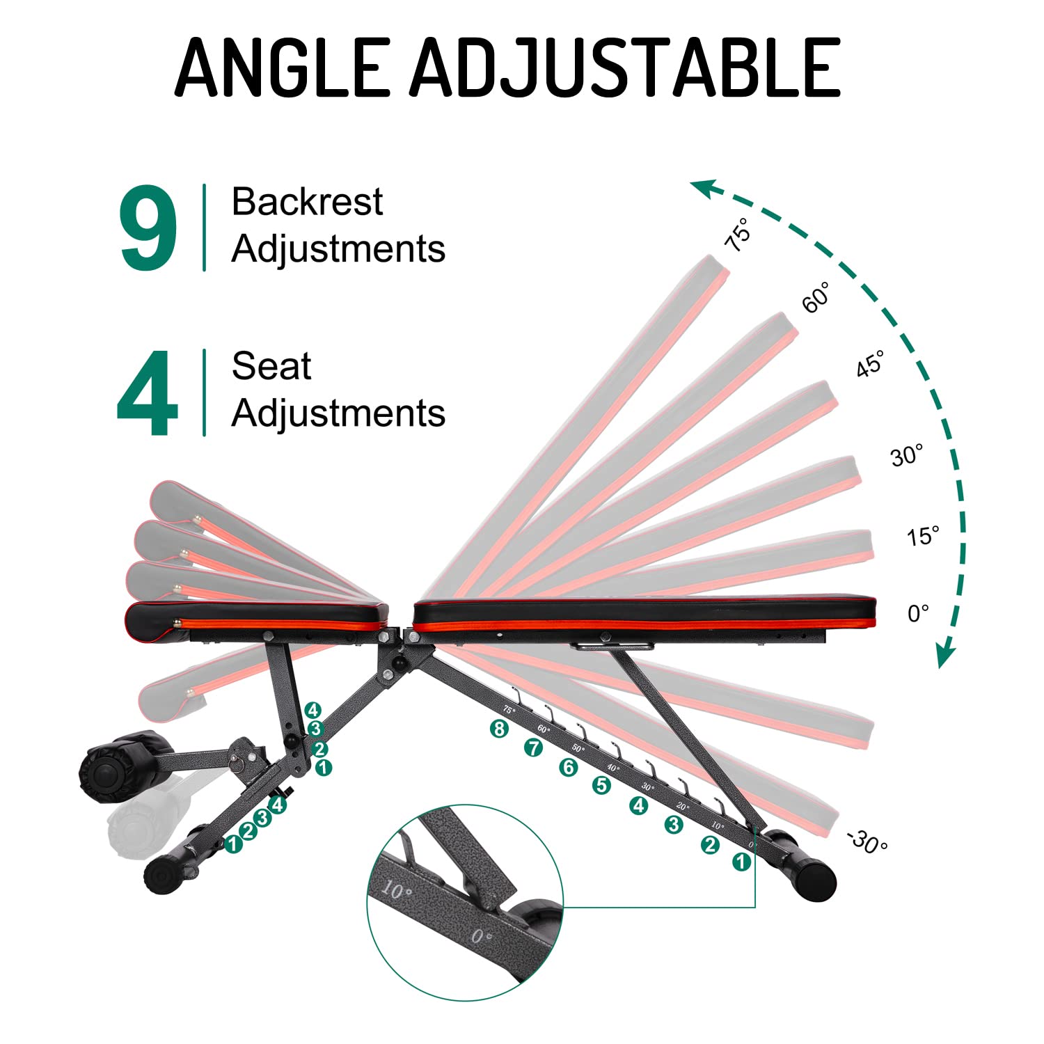 AceFuture Weight Bench Adjustable, Foldable Strength Training Bench for Full Body Workout with Resistance Bands, Incline Decline Exercise Equipment for Home Gym Weight Lifting, 272 kg Capacity (gray)