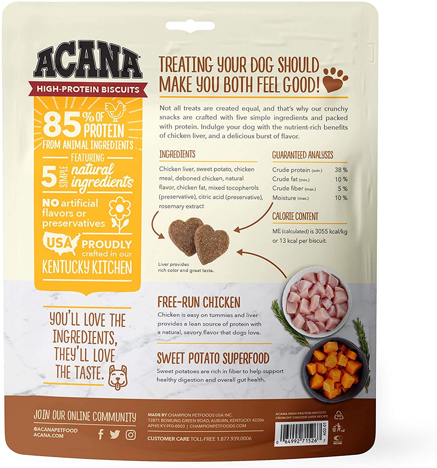 ACANA 3 Pack of Crunchy Chicken Liver High-Protein Biscuits, 9 Ounces Each, for Small to Medium Dogs
