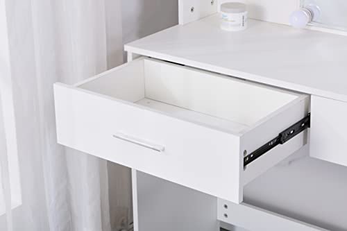 CIATRE White Elegant Vanity Set with 10 LED Light Bulbs, Cushioned Stool, and Ample Storage - Perfect for Makeup and Organization