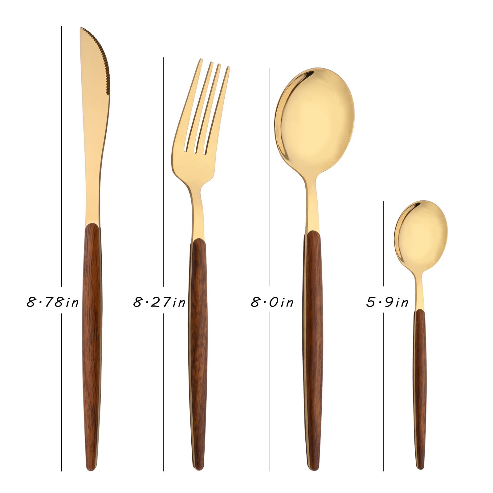 Uniturcky 24-Piece Silverware Set for 6, Silver Mirror Polished Stainless Steel Flatware Set, Wooden Effect Handle Utensil Set for Home Hotel Restaurant, Family Cutlery Set Include Knife Fork Spoon