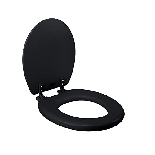 Bath Bliss Extra Soft Standard Round Toilet Seat | Decorative Vinyl Lid | Fits 16.5β Seats | Adjustable Quick Screw Attach Non-Slip Hinges | Bathroom | Black