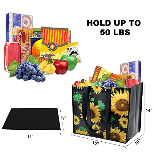 BeeGreen Flowers Extra Large Tote Bag Reusable Bags 12 Pack with Reinforced Handles And Removable Bottom Foldable Bulk for Christmas Kitchen Groceries Heavy Duty Shopping Bags Reusable Produce Bags