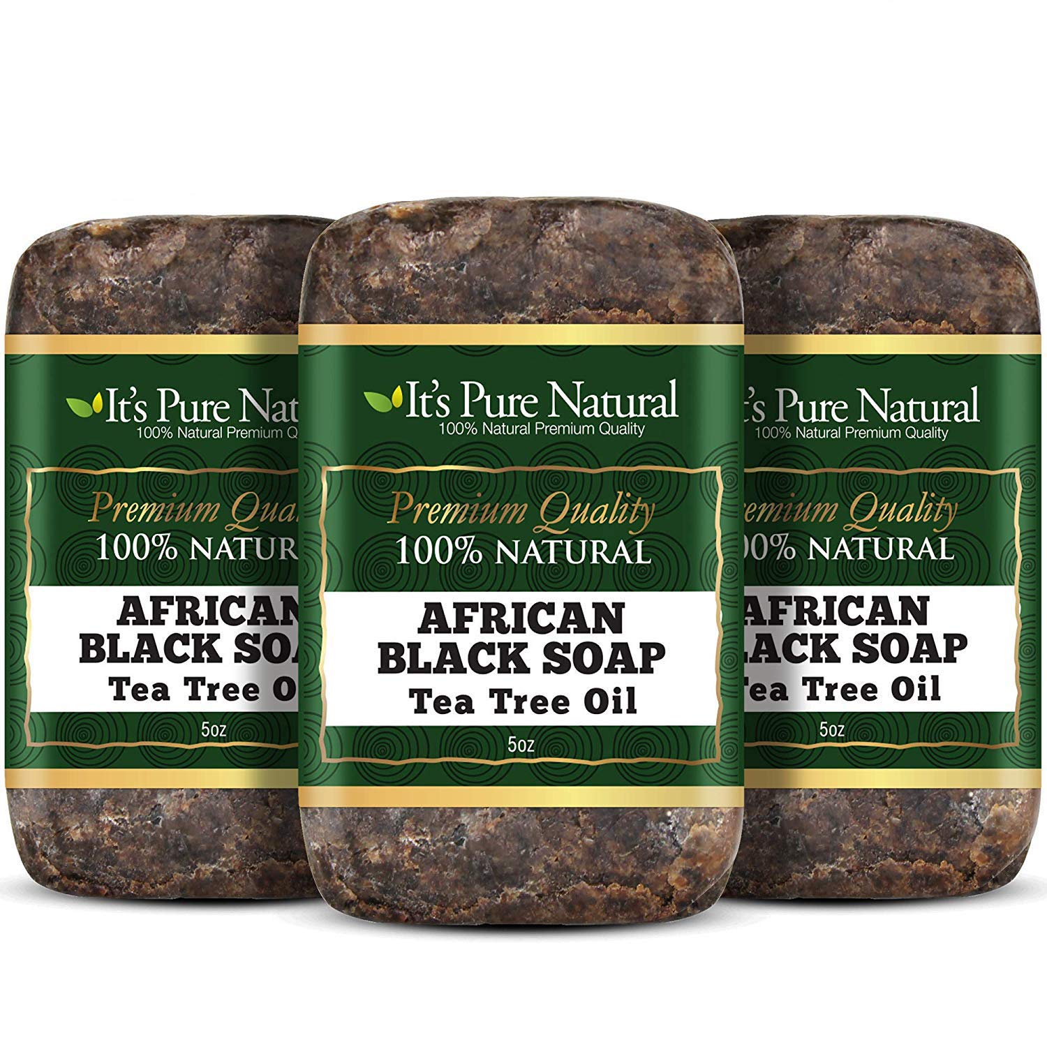 It's Pure Natural African Black Soap Bars with Tea Tree (Pack of 3) Organic Raw Soap for Face & Body, Acne Treatment & Dark Spot Remover [Made in Ghana]