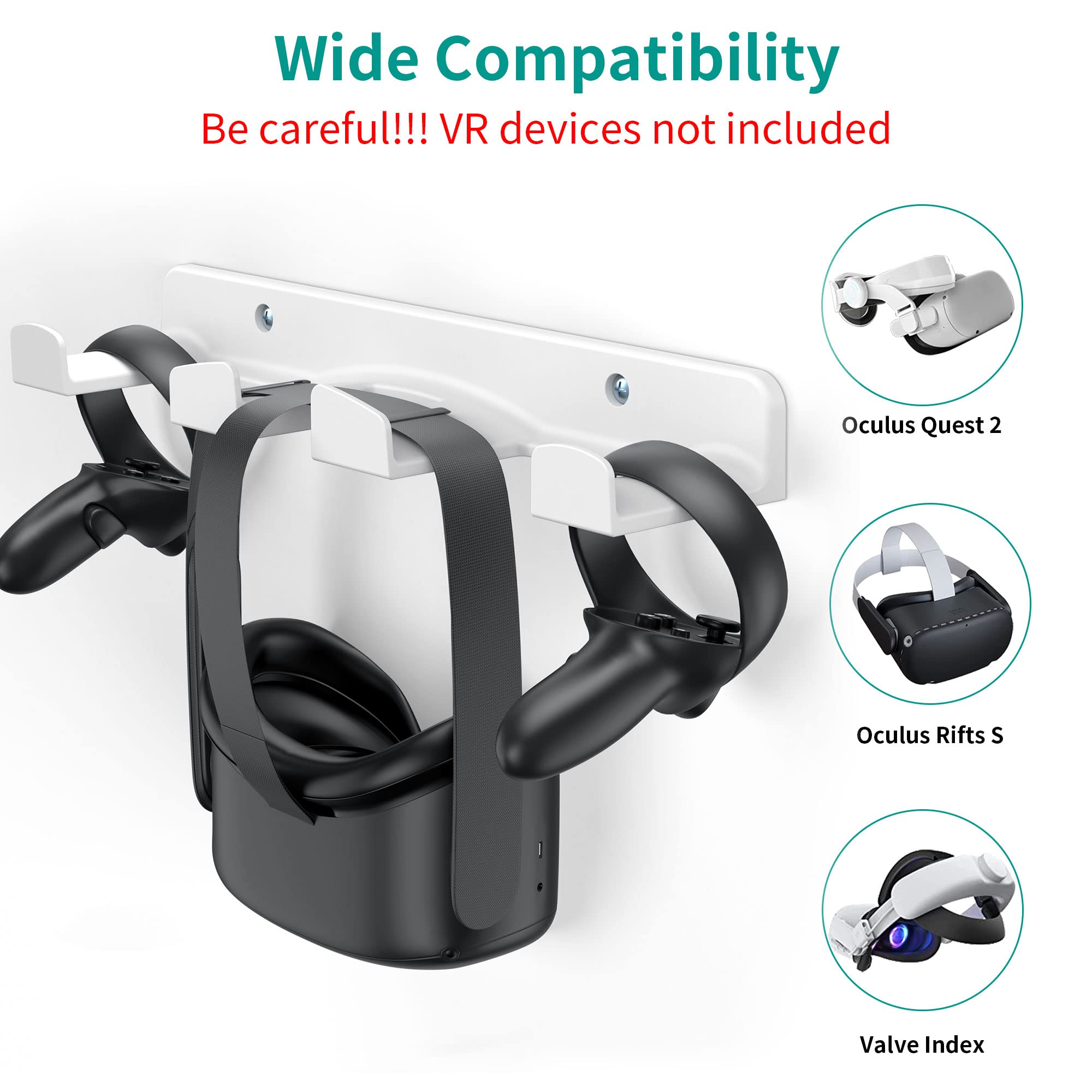 HomeMount VR Wall Mount Storage Stand Hook-for Meta/Oculus Quest 2/Quest/Rift/Rift S/Valve Index/HTC Vive/HP Reverb G2/ PlayStation VR Headsets, Gaming Controller Hanger Space Saving(White)