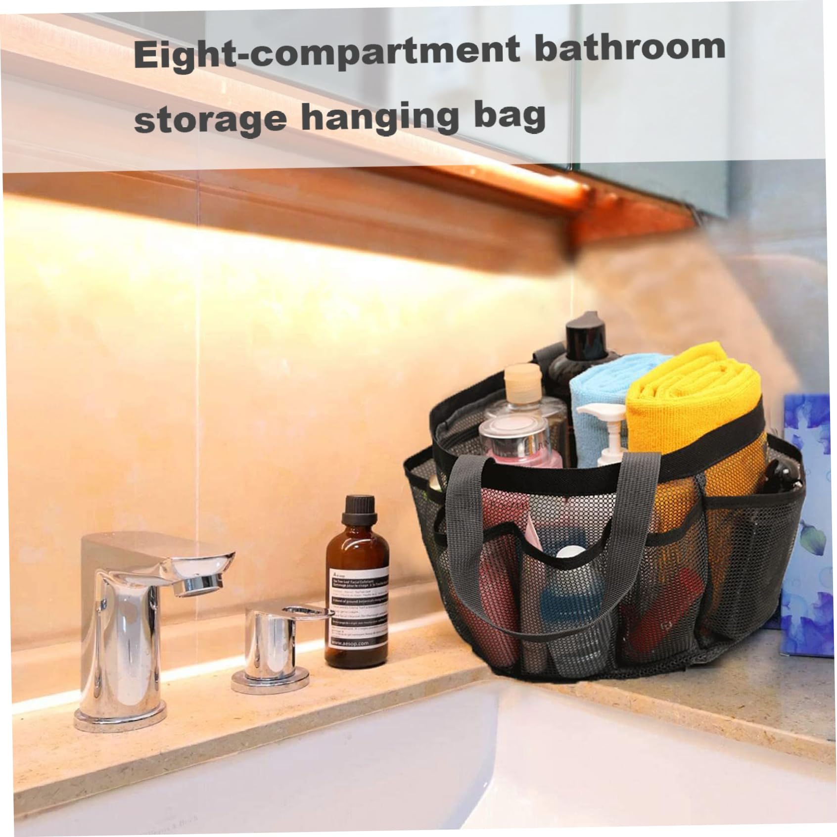 Bathroom Organizer Mesh Shower Caddy Portable Bathroom Organizer Lightweight Oxford Cloth Shower Caddy Dorm with 8-Pocket Versatile Shower Bag 22 x 22 x 22cm Black