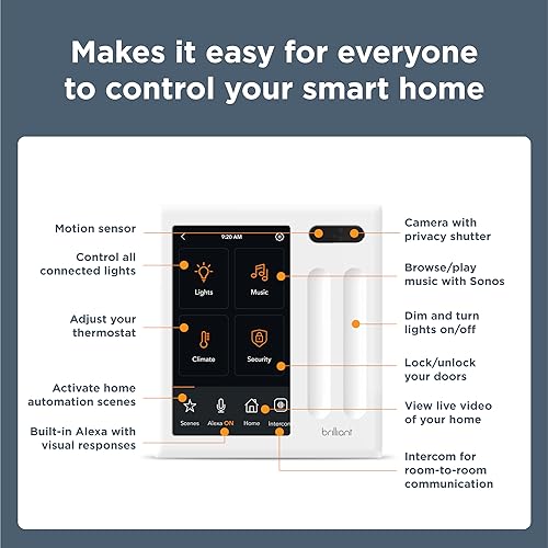 Brilliant Smart Home Control (1-Switch Panel) β Alexa Built-In & Compatible with Ring, Sonos, Hue, Google Nest, Wemo, SmartThings, Apple HomeKit β In-Wall Touchscreen Control for Lights, Music, & More