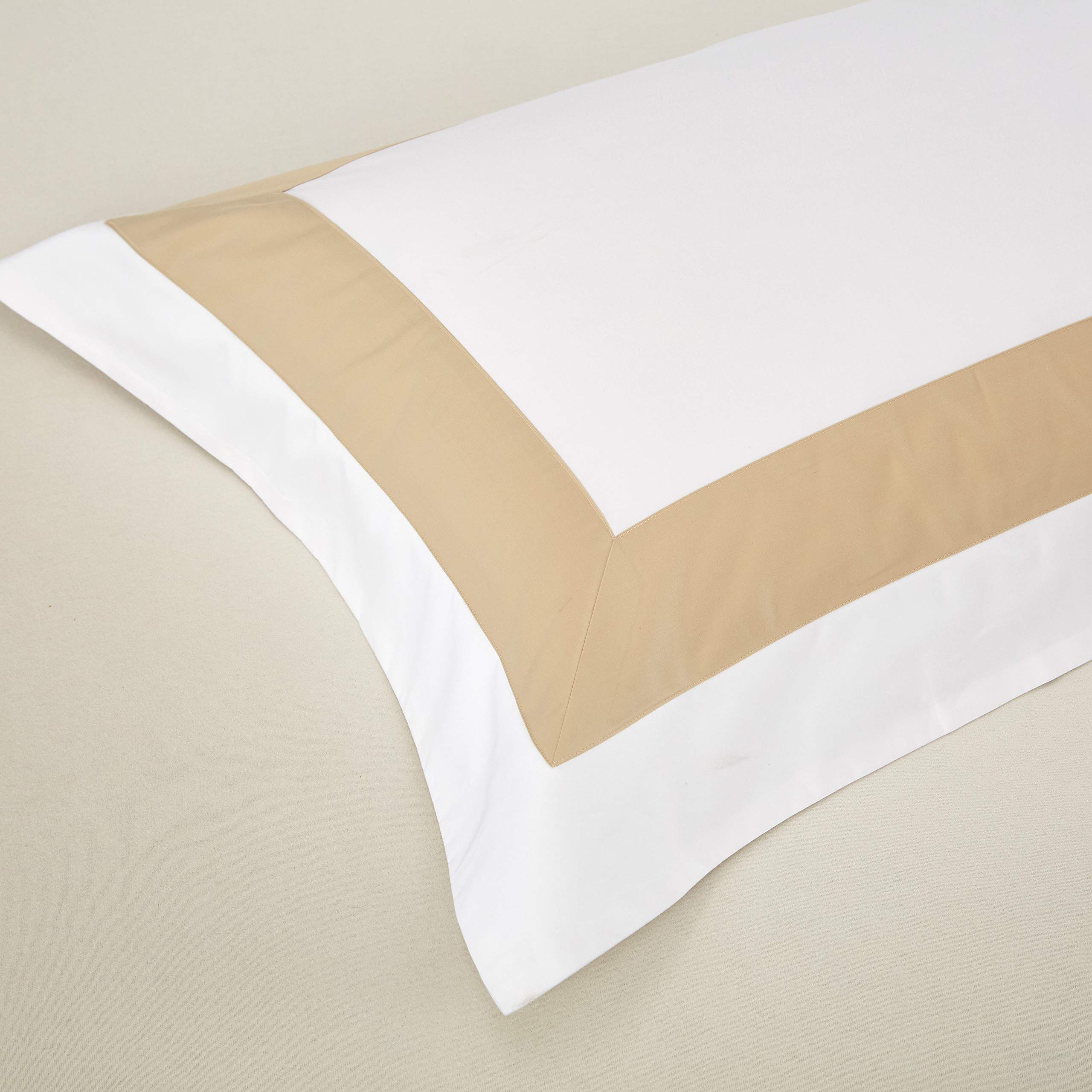 Bicolore Collection Duvet Covers Set 3 Pieces Do Not Include Filling ClassIC European 100% Egyptian Cotton Sateen Luxury 400 Thread Count Frame Patchwork Manufacturing(White/Beige,King)