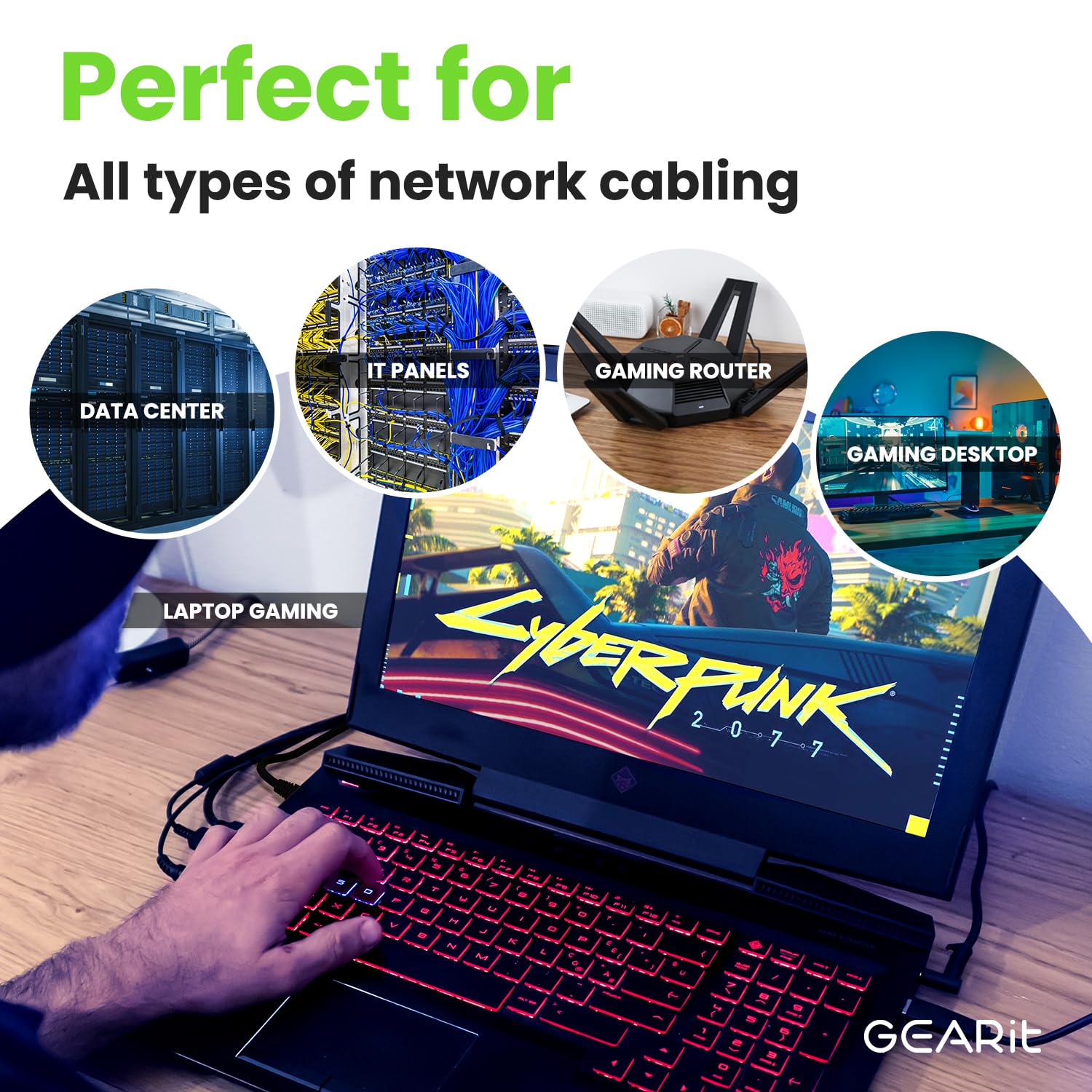 GearIT Cat 6 Ethernet Cable (16-Pack 7 Feet) Cat6 Network Patch, 10Gbps, RJ45, Snagless Cord, Gold-Plated Connectors, Internet for PC, TV, Tablet, Router, Printer, Servers, IT Data Center - Blue