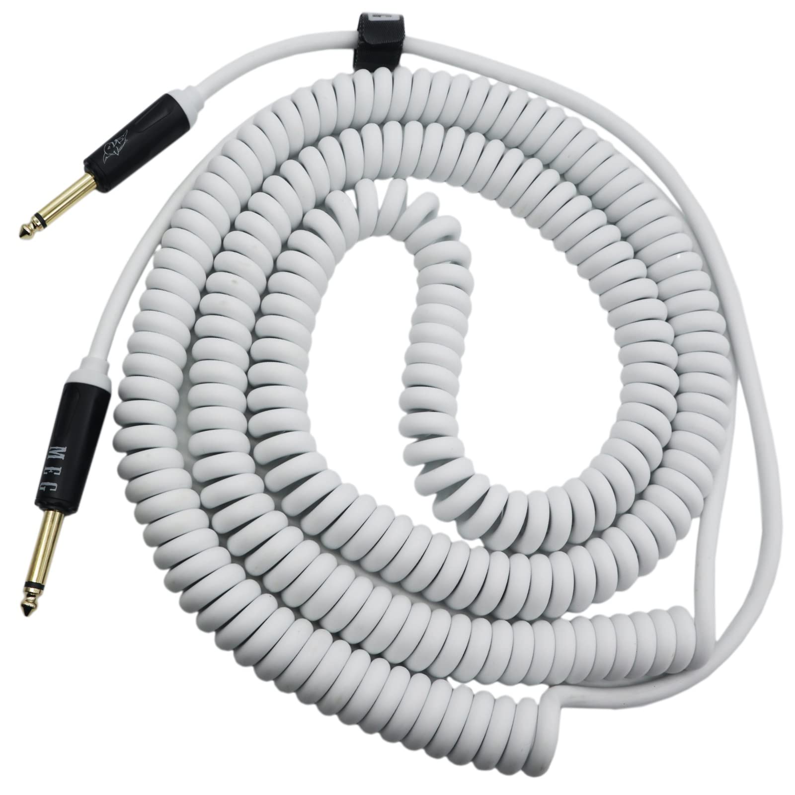Coiled Guitar Cable Electric Instrument Cable 20 ft Curly Instrument Cable Coil Guitar Cable Stretchable Straight to Straight Dual Straight Plugs (White)