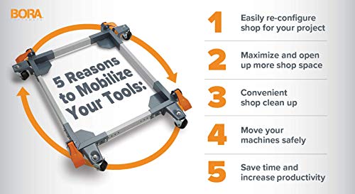 Bora Portamate Mobile Base Kit PM-1100 - Heavy Duty, Universal, Customizable, Adjustable Rolling Set, Dolly Roller Frame and Casters for Moving Equipment, Tools, Machines - 400 lb Capacity