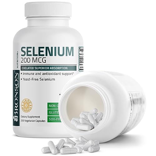 Bronson Selenium 200 mcg โ Yeast Free Chelated Amino Acid Complex - Essential Trace Mineral with Superior Absorption, 250 Vegetarian Capsules