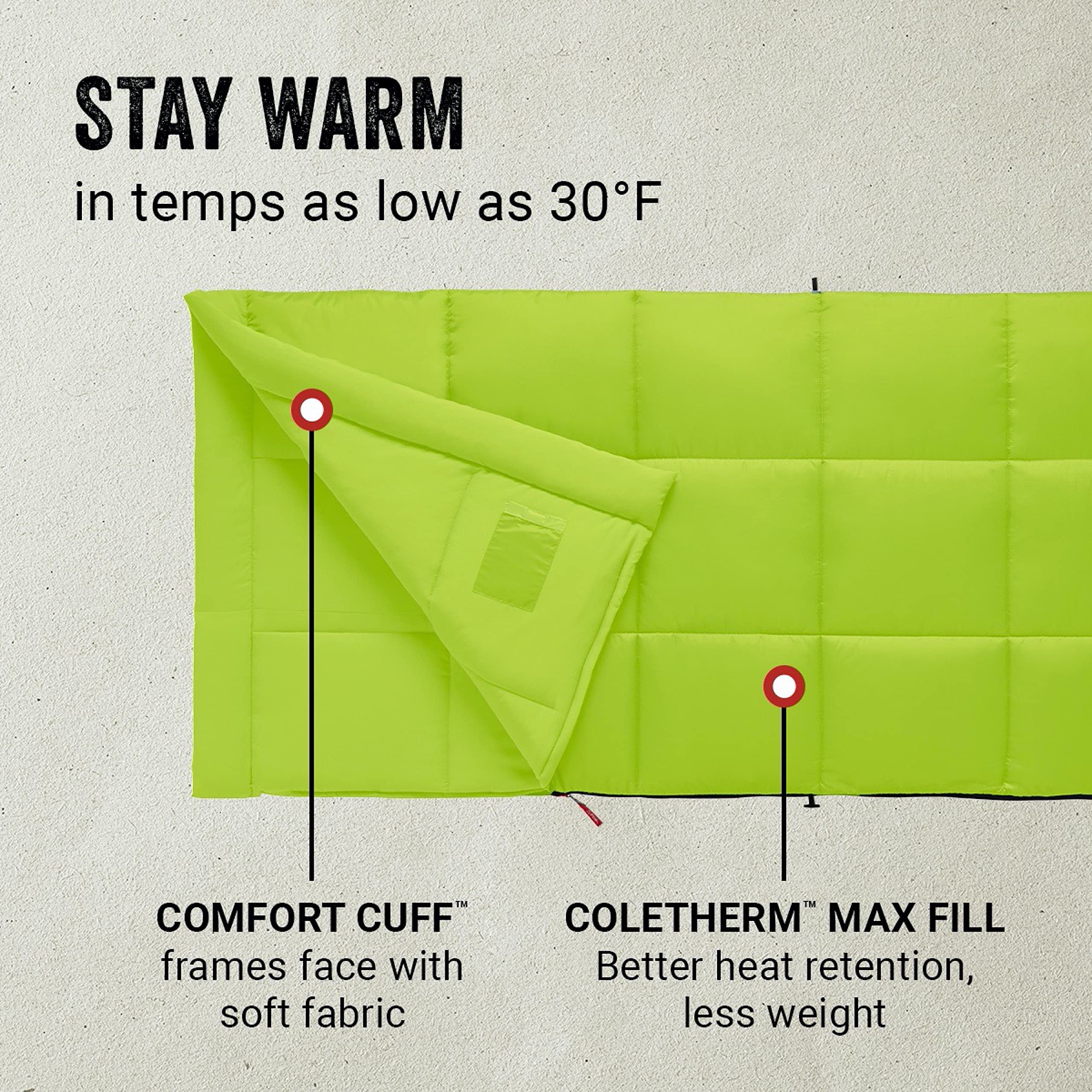 Coleman Kompact Sleeping Bag, Indoor/Outdoor Lightweight Sleeping Bag for Adults, 20°F/30°F/40°F Options for Camping, Hiking, Backpacking with Included Compression Sack; Big & Tall