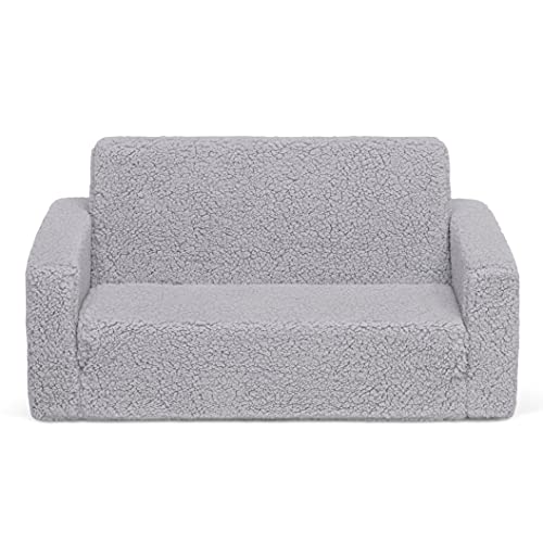 Delta Children Cozee Flip-Out Sherpa 2-in-1 Convertible Sofa to Lounger for Kids, Grey