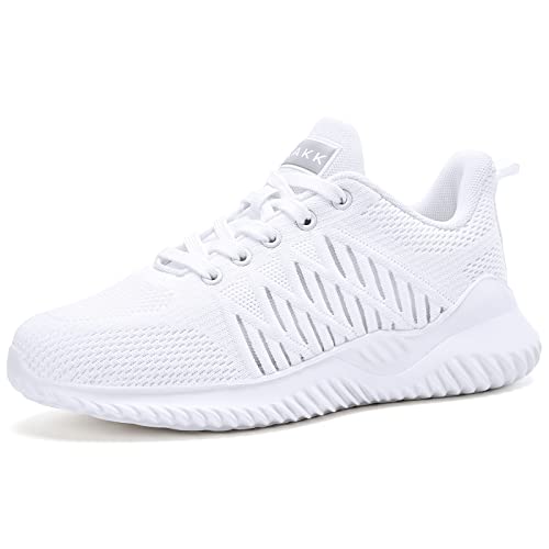 Akk White Gym Shoes for Women Workout Walking Tennis Slip on Memory Foam Comfortable Sneakers for Athletic Hollow Size 6