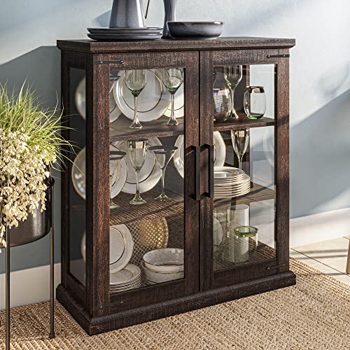 BELLEZE Storage Cabinet with Shelves and Glass Doors Display Pantry Organizer 3 Tiers Curio Hutch for Entryway Living Room Hallway Kitchen - Ashford (Espresso)