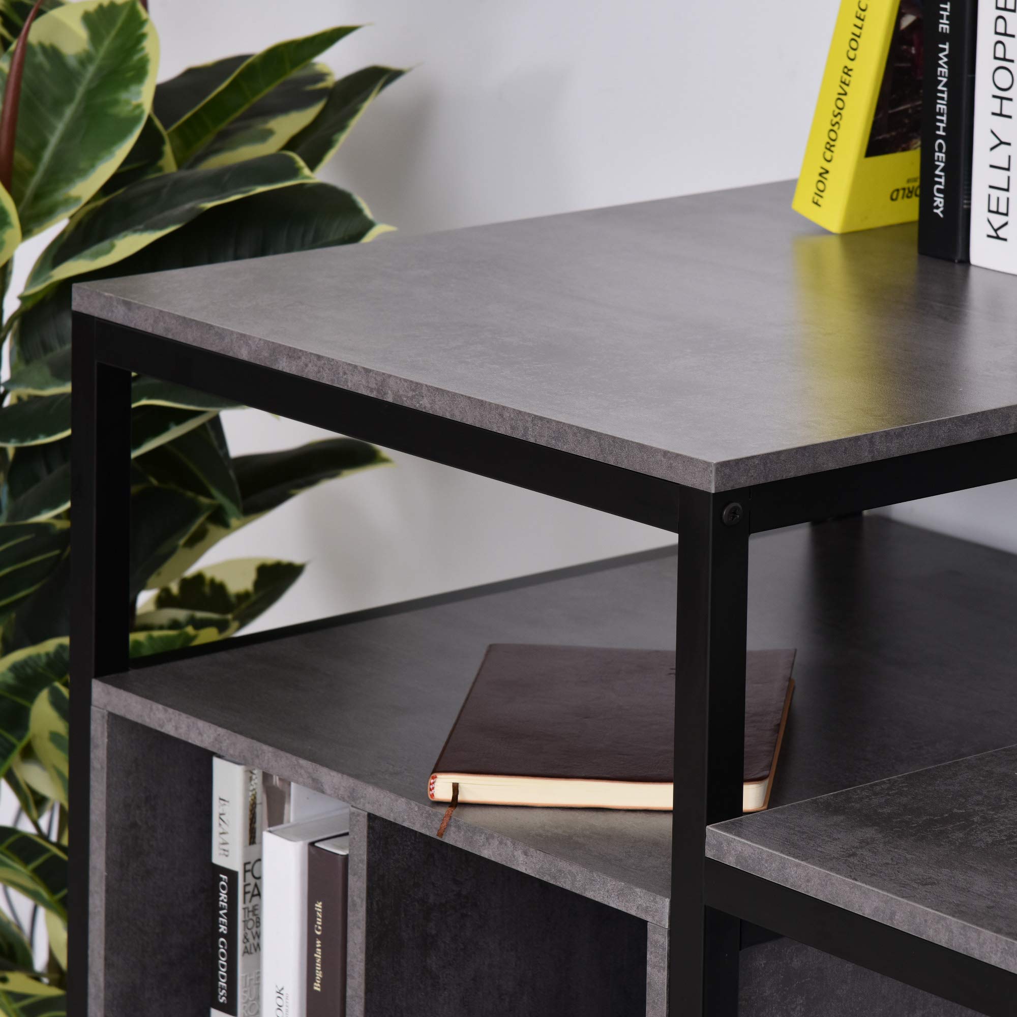 HOMCOM 68 Inch Office Table Computer Desk Workstation Bookshelf with CPU Stand, Spacious Storage Shelves & Chic Modern Woodgrain Design, Grey