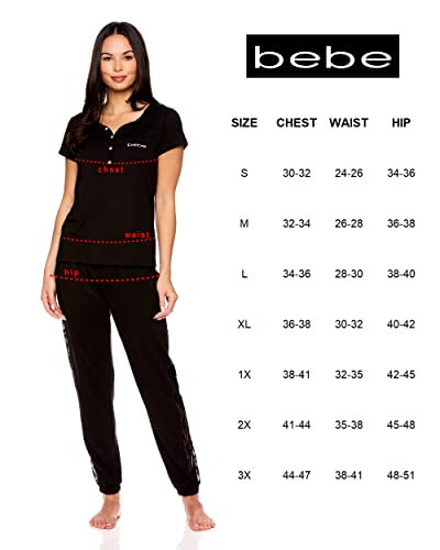 bebe Womens Pajama Sets - Short-Sleeve Pajamas for Women with Lace Accents - PJ Set for Women (Fuchsia, X-Large)