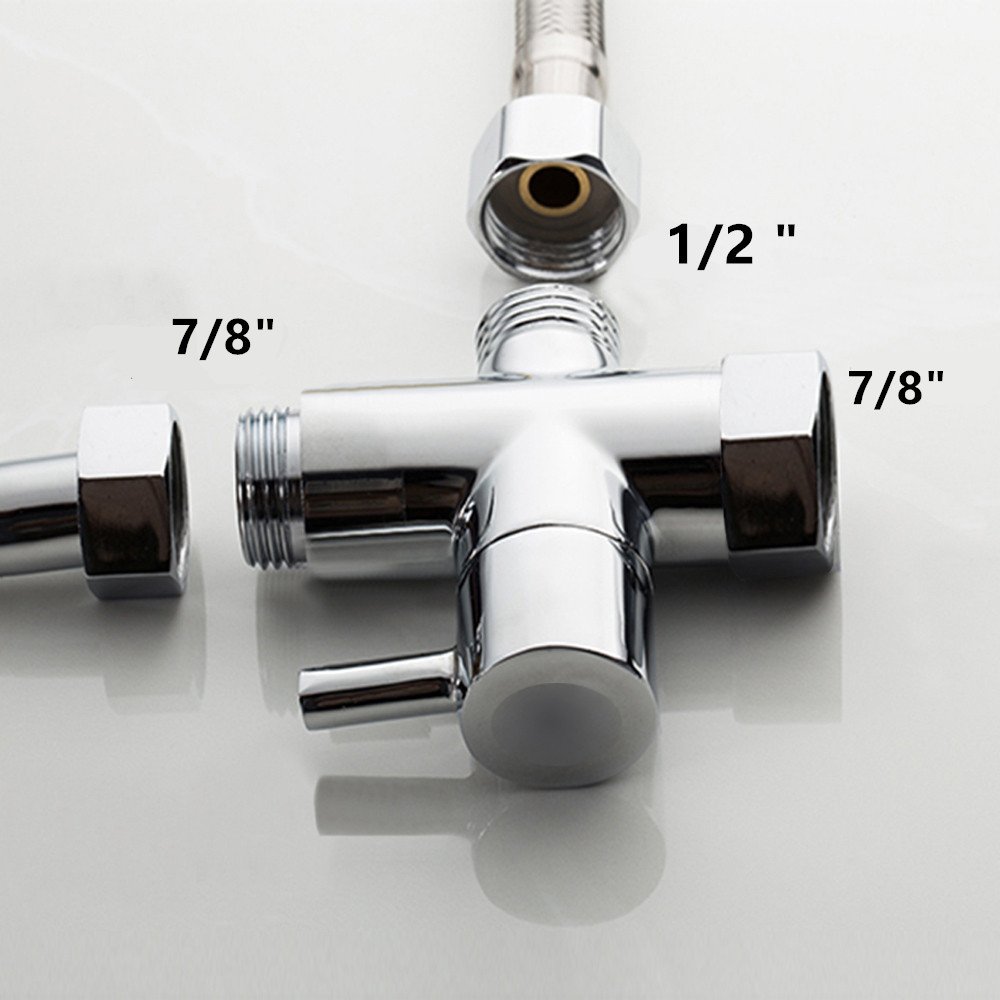 Bidet Valve Adapter 7/8"-Brass Hand Shower Diverter for Toilet Sprayer with Shut Off-3 Way Tee Water Diverter for Bathroom Faucet(Only T-Valve)