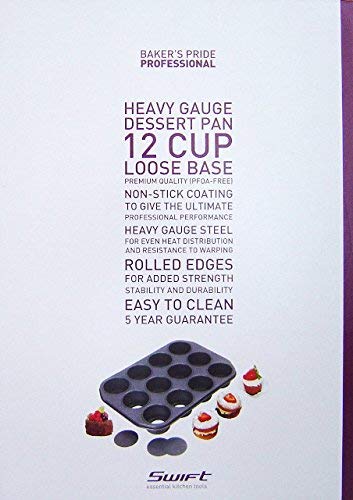 Baker's Pride 3-inch x 1.75-inch Heavy Gauge Non Stick Professional 12-Piece Cup Dessert Pan with Loose Bases