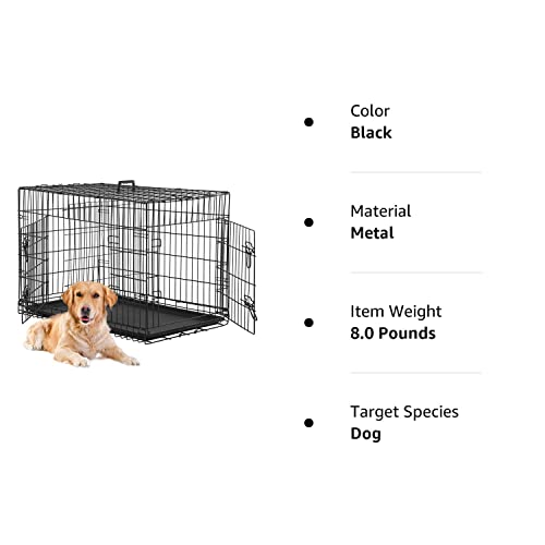 BestPet Large Dog Crate Dog Cage Dog Kennel Metal Wire Double-Door Folding Pet Animal Pet Cage with Plastic Tray and Handle,24 inches