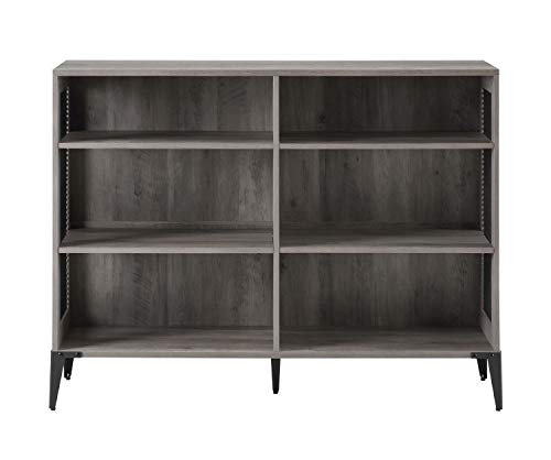 Walker Edison 3 Tier Industrial Wood and Metal Mesh Bookcase Bookshelf Storage Home Office Storage Cabinet, 52 Inch, Rustic Oak