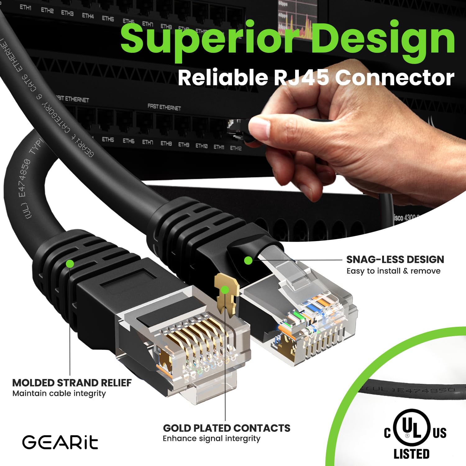 GearIT Cat 6 Ethernet Cable (16-Pack 7 Feet) Cat6 Network Patch, 10Gbps, RJ45, Snagless Cord, Gold-Plated Connectors, Internet for PC, TV, Tablet, Router, Printer, Servers, IT Data Center - Blue