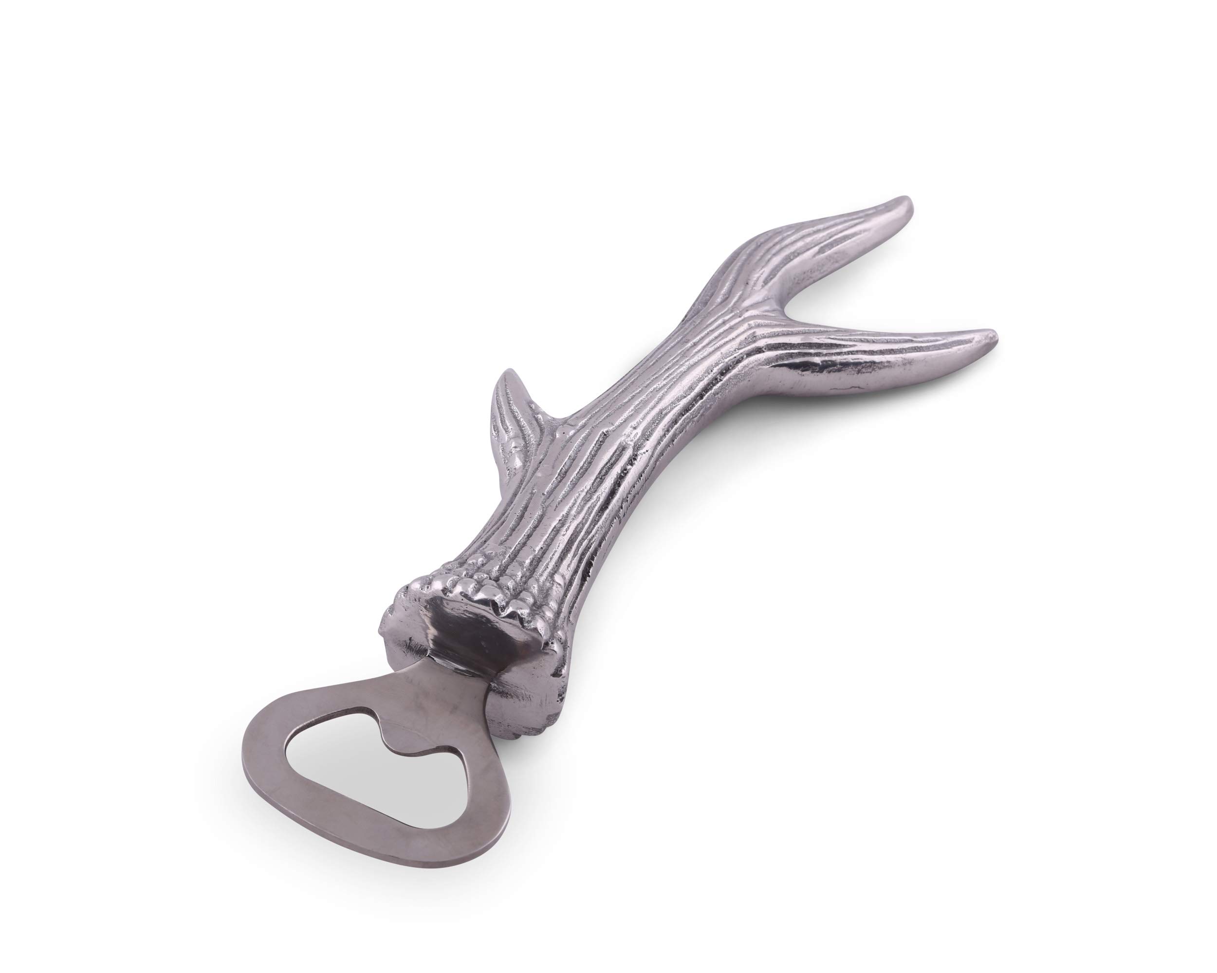 Arthur Court Designs Aluminum Deer Antler Elk Bottle Opener - Rustic Forged Stainless Steel Head 7 inch Long