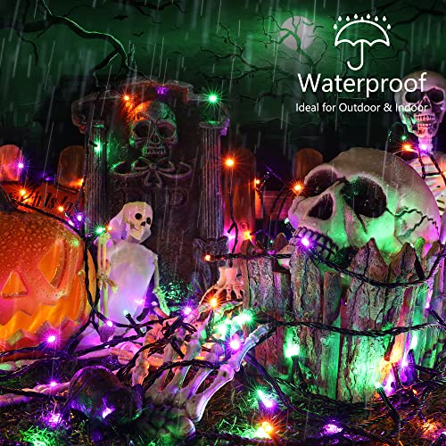 Brizled Mini Halloween Lights, 78.74ft 240 LED String Lights Connectable, 8 Modes Outdoor Halloween Lights, Halloween Tree Lights with Timer for Halloween Carnival Party Decor, Purple & Green & Orange