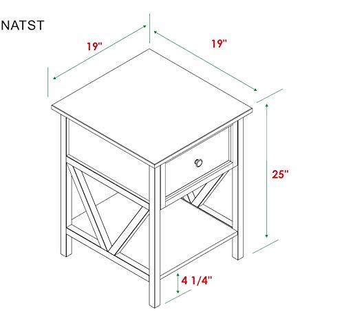 Walker Edison Natalee Modern Farmhouse 1 Drawer Wood Square Side Table Living Room Small End Accent Table, 19 Inch, Rustic Oak and White
