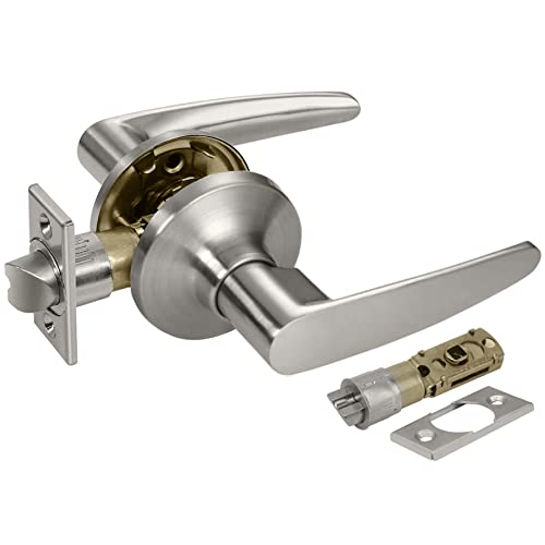 BESTTEN Passage Door Lever Lock Set with Removable Latch Plate, Roma Series, No Locking Door Handle for Hallway or Closet, Satin Nickel