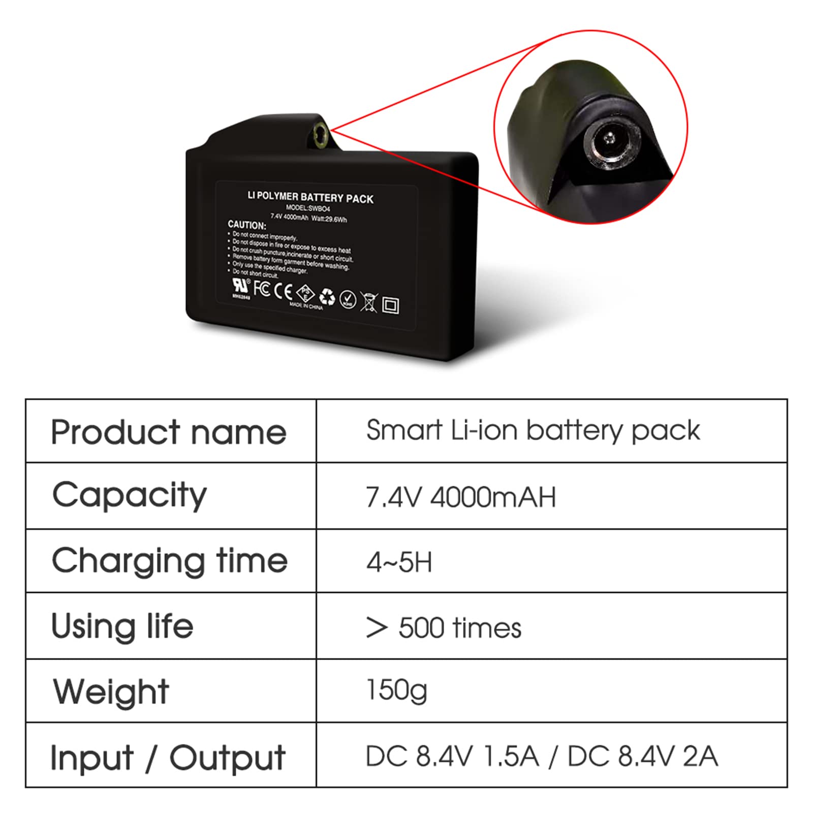 J JINPEI Replacement Battery Rechargeable Lithium Polymer Batteries for Heated Gloves Socks Jacket Clothes Li-ion Battery (4000mah/1PCS)