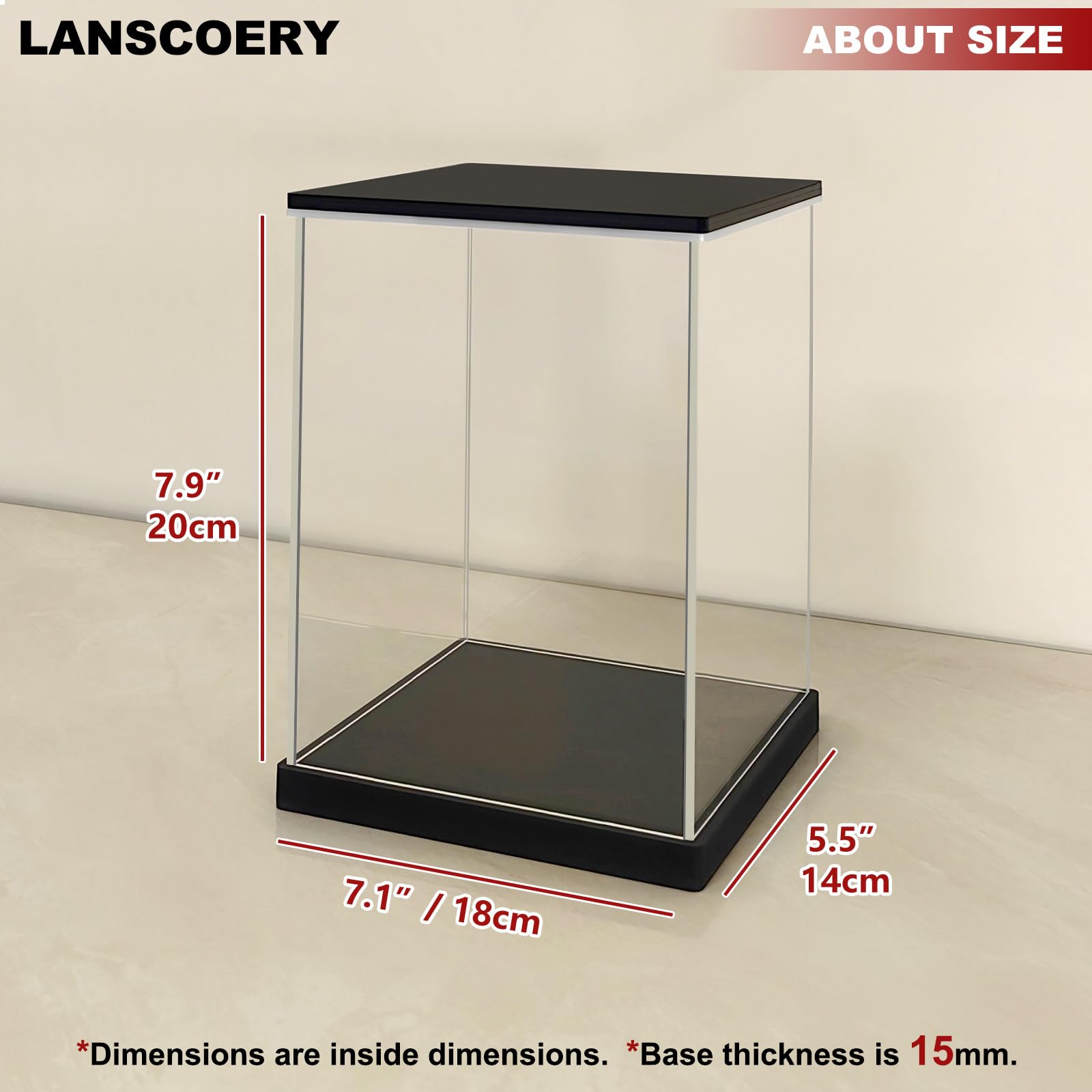 LANSCOERY Clear Acrylic Display Case with LED Light, Showcase and Display Box, Dustproof with UV Protection, Perfect for Figures Collectibles - 7.1x5.5x7.9inch