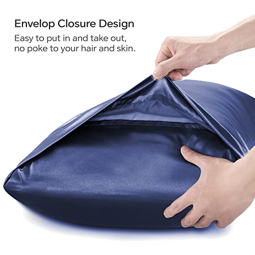 BEDELITE Satin Silk Pillowcase for Hair and Skin, Navy Pillow Cases Standard Size Set of 4 Pack Super Soft Pillow Case with Envelope Closure (20x26 Inches)