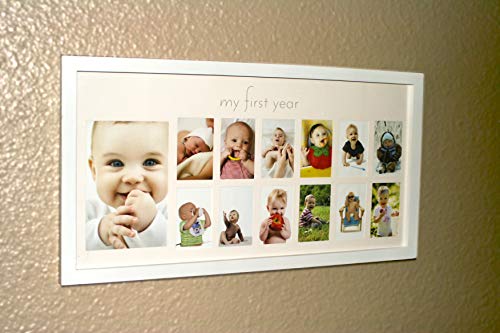 Green Pollywog | Baby's First Year Frame | Collage Frame For Baby In White | 12 Month Picture Frame | Milestone Photo Frame | First Year Picture Mat | Baby Picture Frame | My First Year Picture Frame