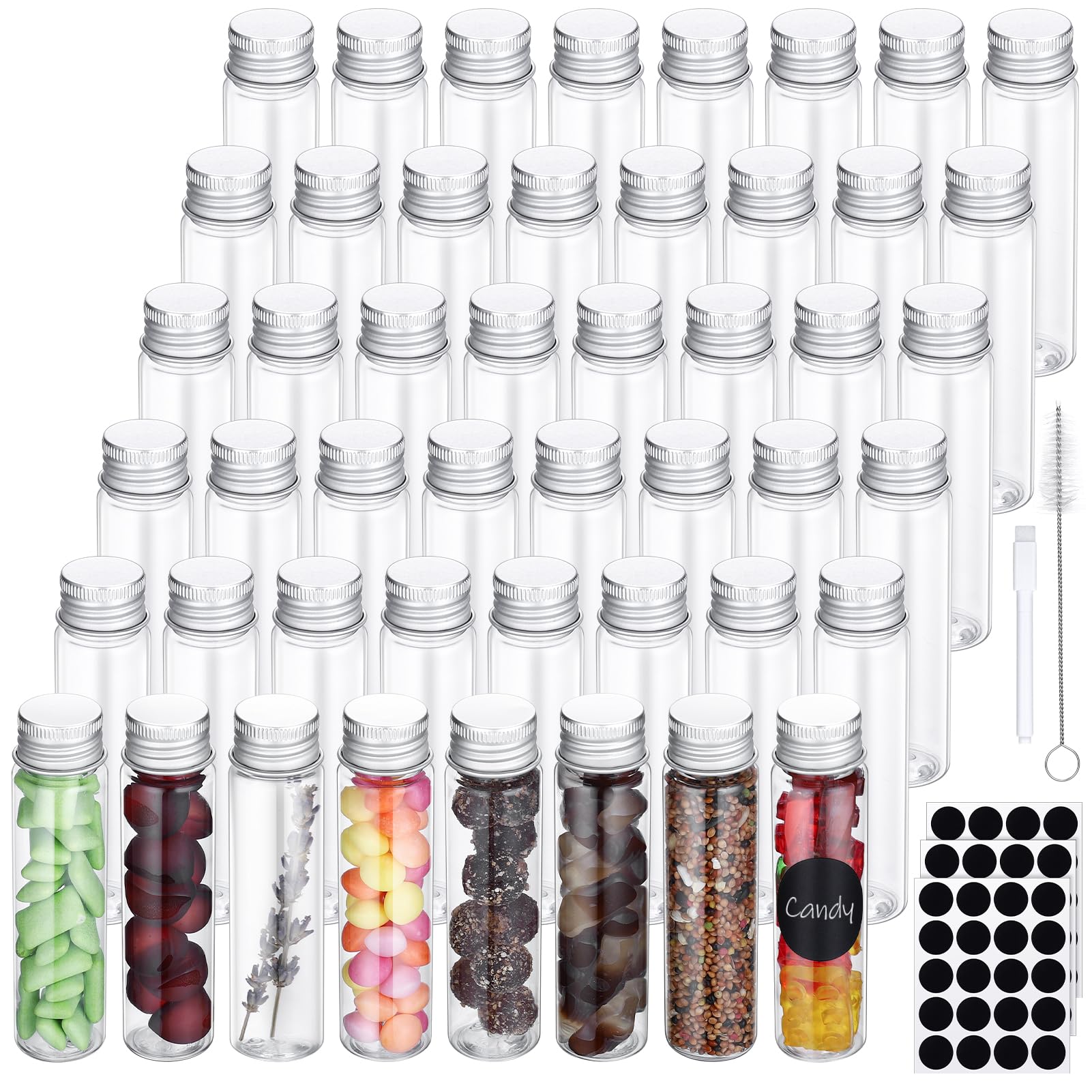 Hoemwarm 48 Pcs 50 ml Test Tubes with Caps, 1.8 oz Plastic Halloween Candy Tubes 27x110 mm Empty Clear Storage Containers for Birthday Party Beads Display Dried Flowers Candy Jar Gift Bulk Decorations
