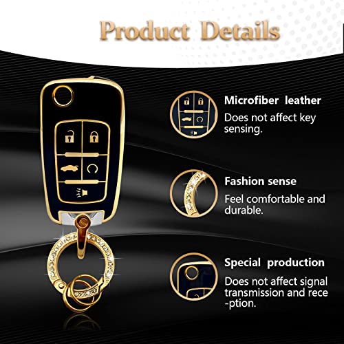 Compatible with Chevy Key Fob Cover with Keychain Lanyard, Soft TPU Keys Shells Replacement for Chevrolet Buick Camaro Cruze Equinox Malibu Impala Spark Sonic GMC-Black