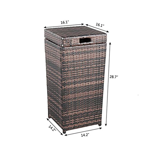 ZSEDP with Top Cover Iron Frame Rattan Trash Can Brown Gradient Outdoor Trash Can Warehouse