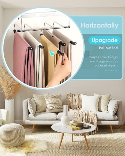 CINKSY Pants Clothes Hangers Space Saving - Upgrade Non Slip Jeans Hanger Rack with Foam Padded Swing Arm Leggings Hanger Multiple Layers Closet Organizer and Storage for Trousers, Scarf, Tie - 2 Pack