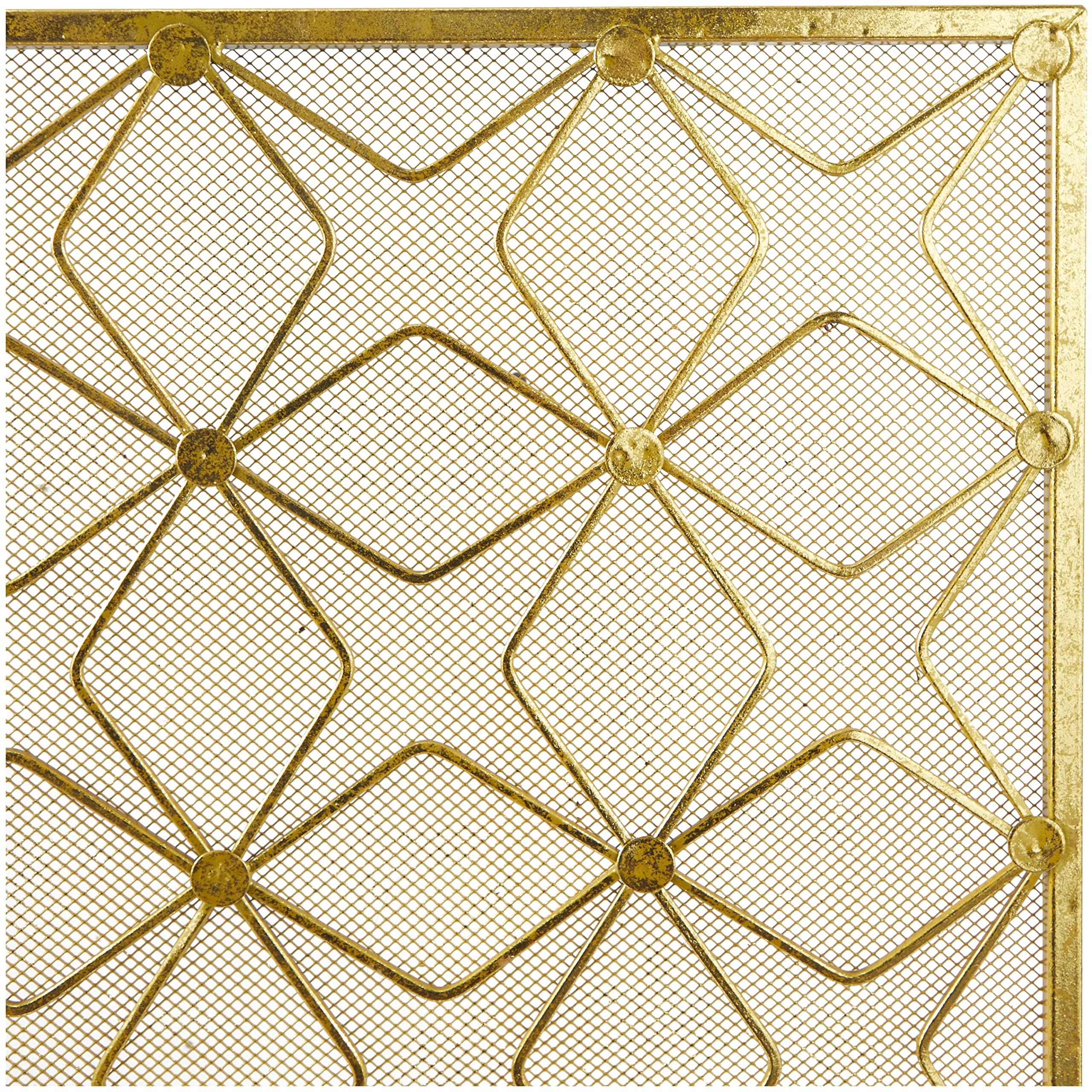 Deco 79 Metal Geometric Star Patterned Single Panel Fireplace Screen with Mesh Netting, 38" x 9" x 28", Gold