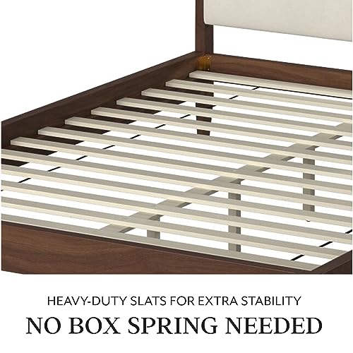 DG Casa Dickens Mid Century Modern Upholstered Platform Bed Frame with Button Tufted Headboard and Full Wooden Slats, Box Spring Not Required - Queen Size in Beige Fabric