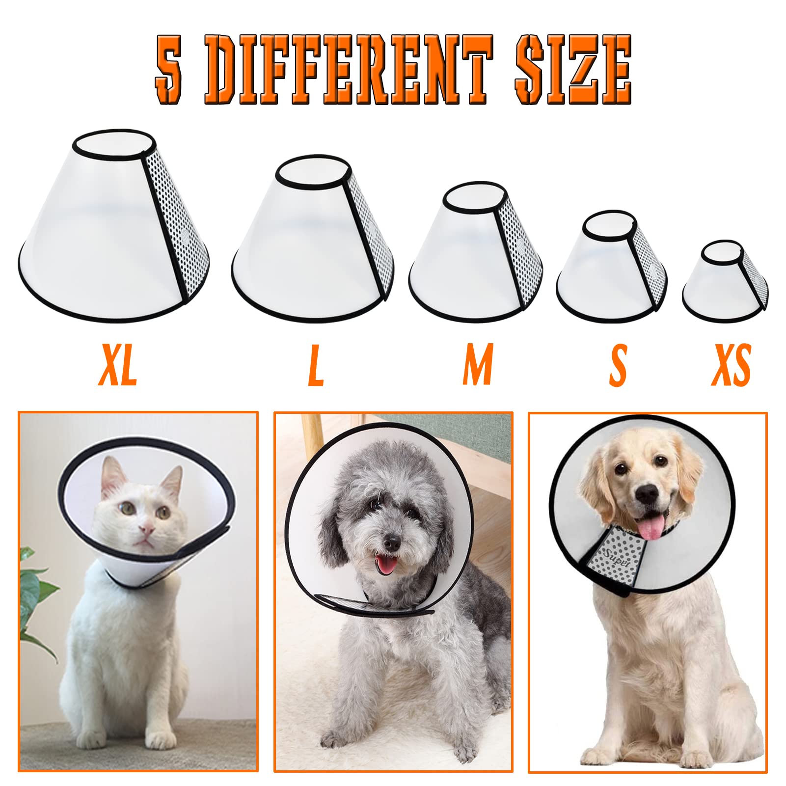 Care 4U Dog Cone Collar Soft, Cat Cone Collar for After Surgery Anti-Bite Lick,Elizabethan Collar for Large Dogs Medium Dogs Small Dogs,Translucent Reusable Soft Dog Cone(XS)
